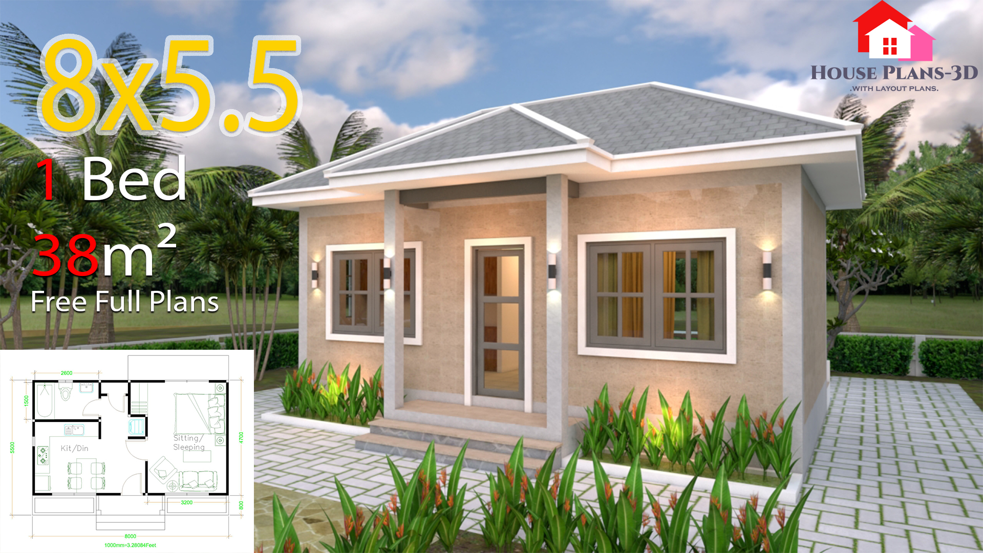 Small House Plans 8x5 5 With One Bedrooms Gross Hipped Roof Tiny
